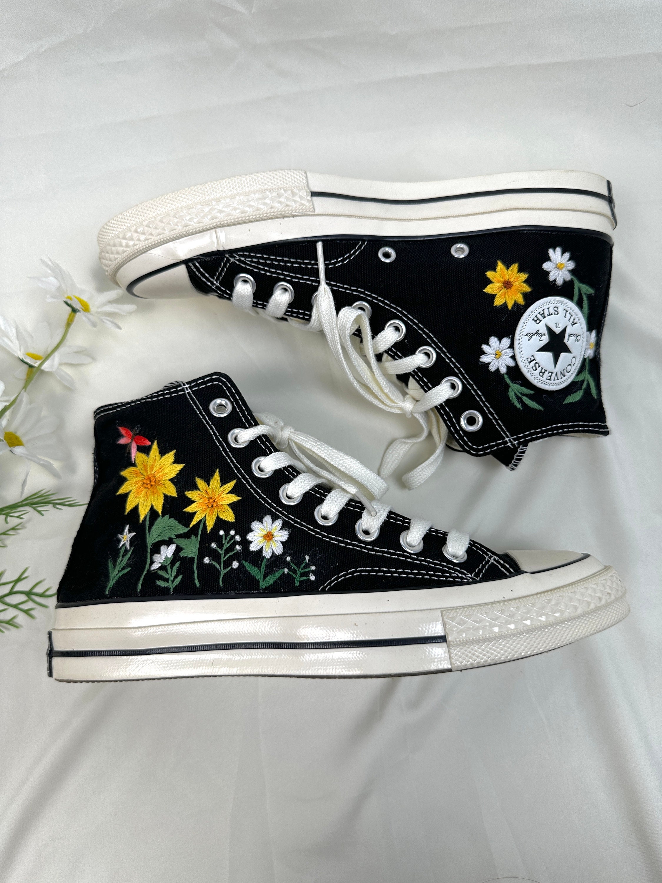 Custom Converse Floral/converse Hi Tops Embroidery/embroidered Converse ...