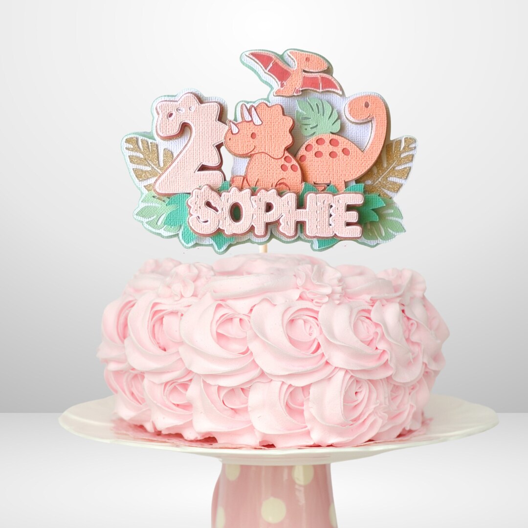 Pink Cute Baby Dinosaur Cake Topper Personalised Dinosaur Theme Kids ...