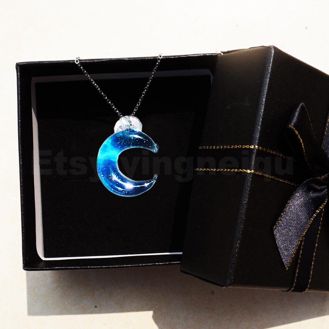 Glass Moon Pendant,glass Blown Moon Pendant,small Glassblown Ocean ...