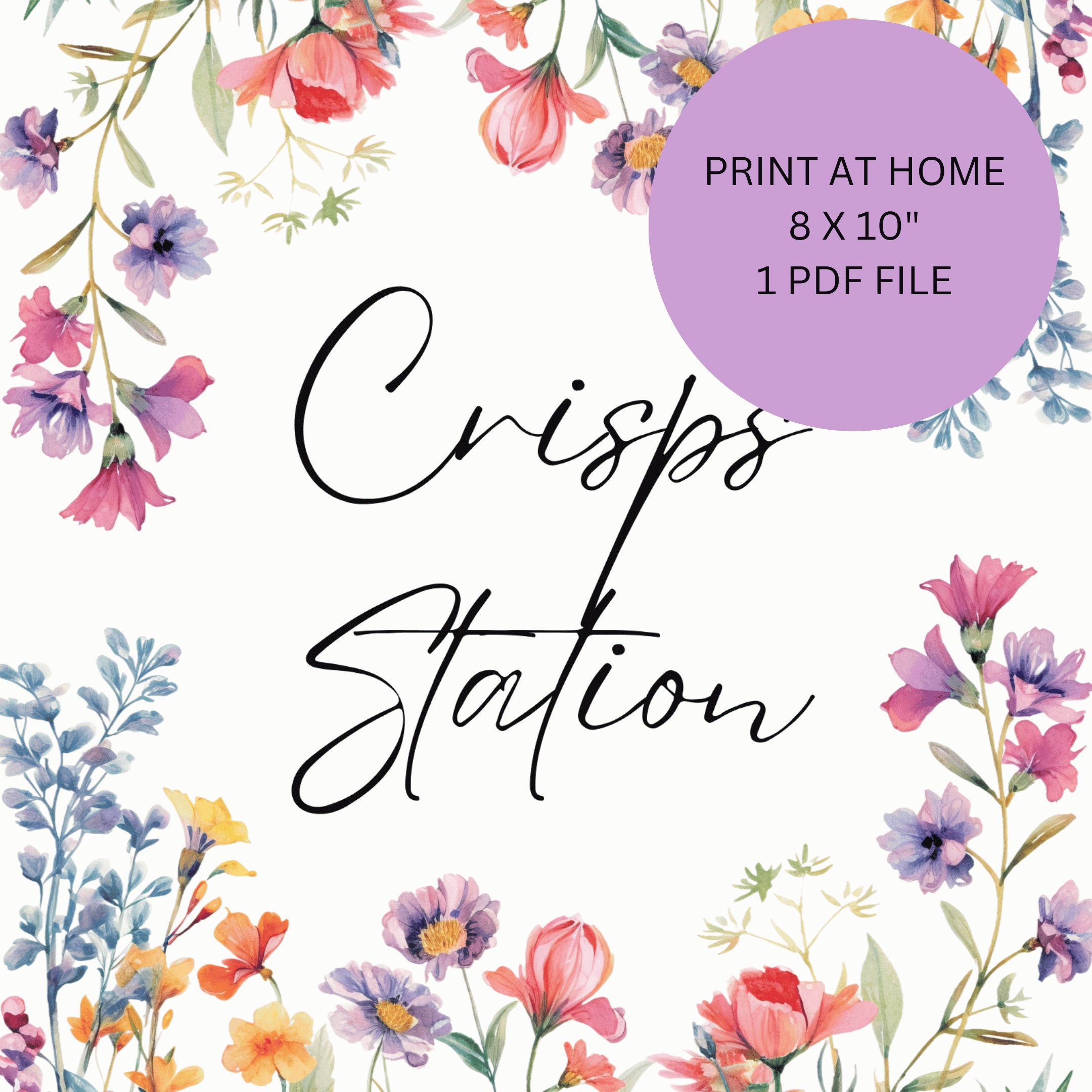 Crisps Station Sign, Wildflower Wedding Theme,instant DOWNLOAD, Hen ...