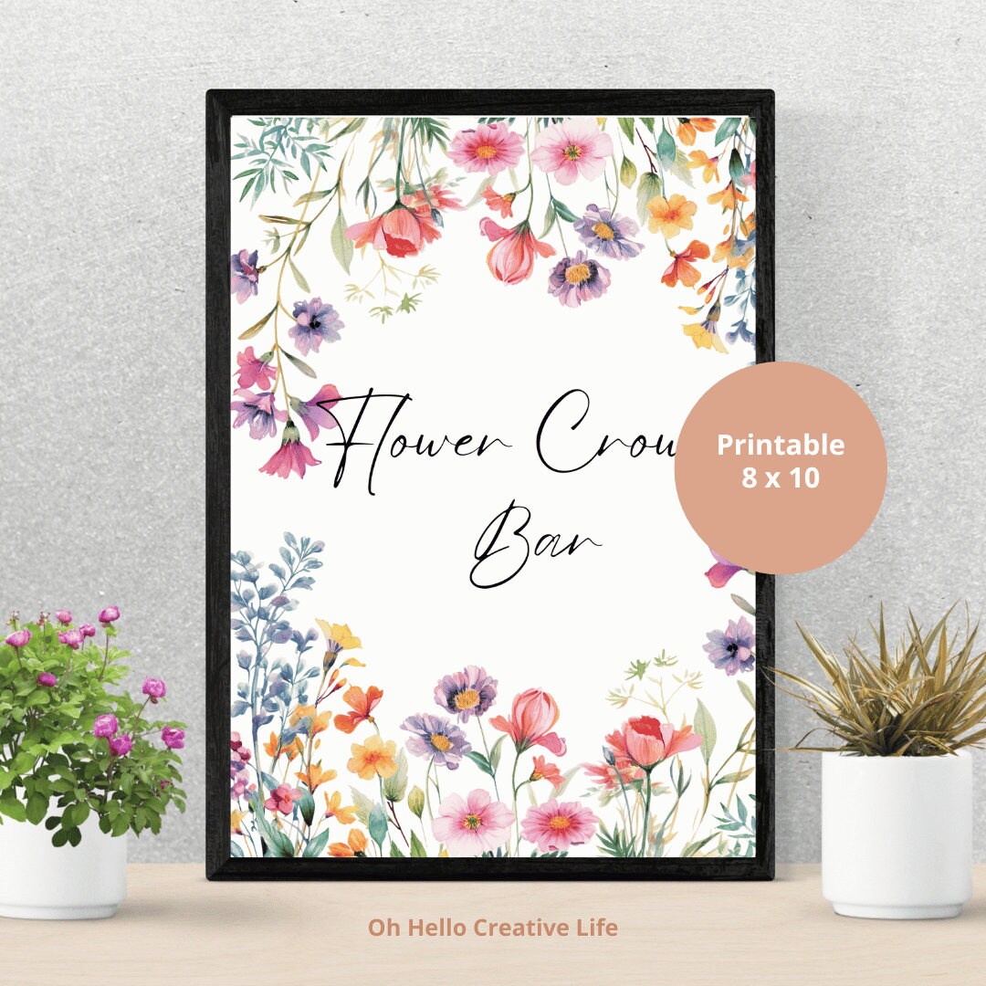 Flower Crown Bar Sign, Wildflower Flower Bar Signs,instant DOWNLOAD ...