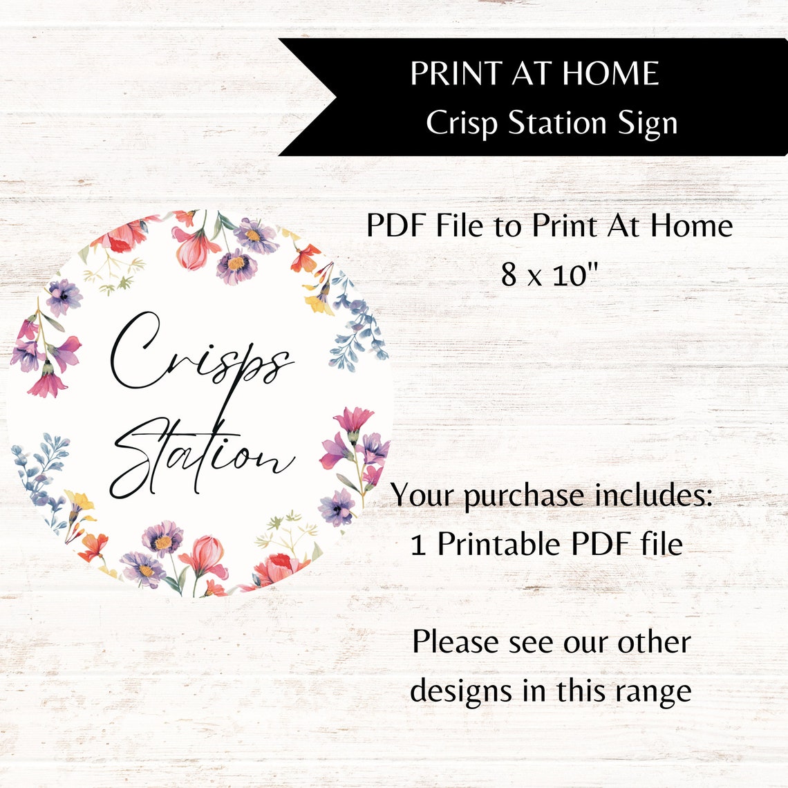 Crisps Station Sign, Wildflower Wedding Theme,instant DOWNLOAD, Hen ...