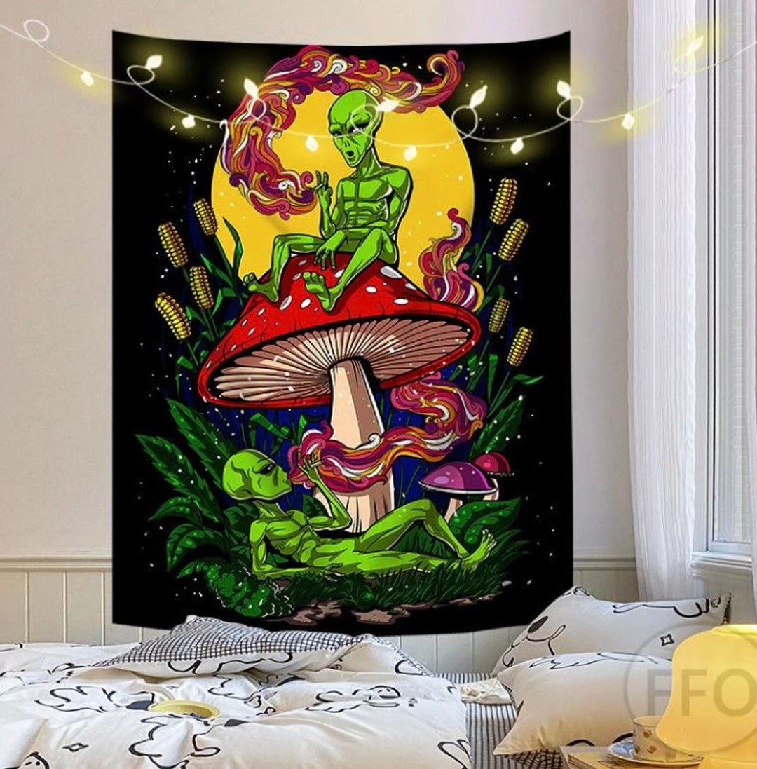 Trippy Alien Mushroom Relaxing Shrooms Stoned Tapestry - Etsy