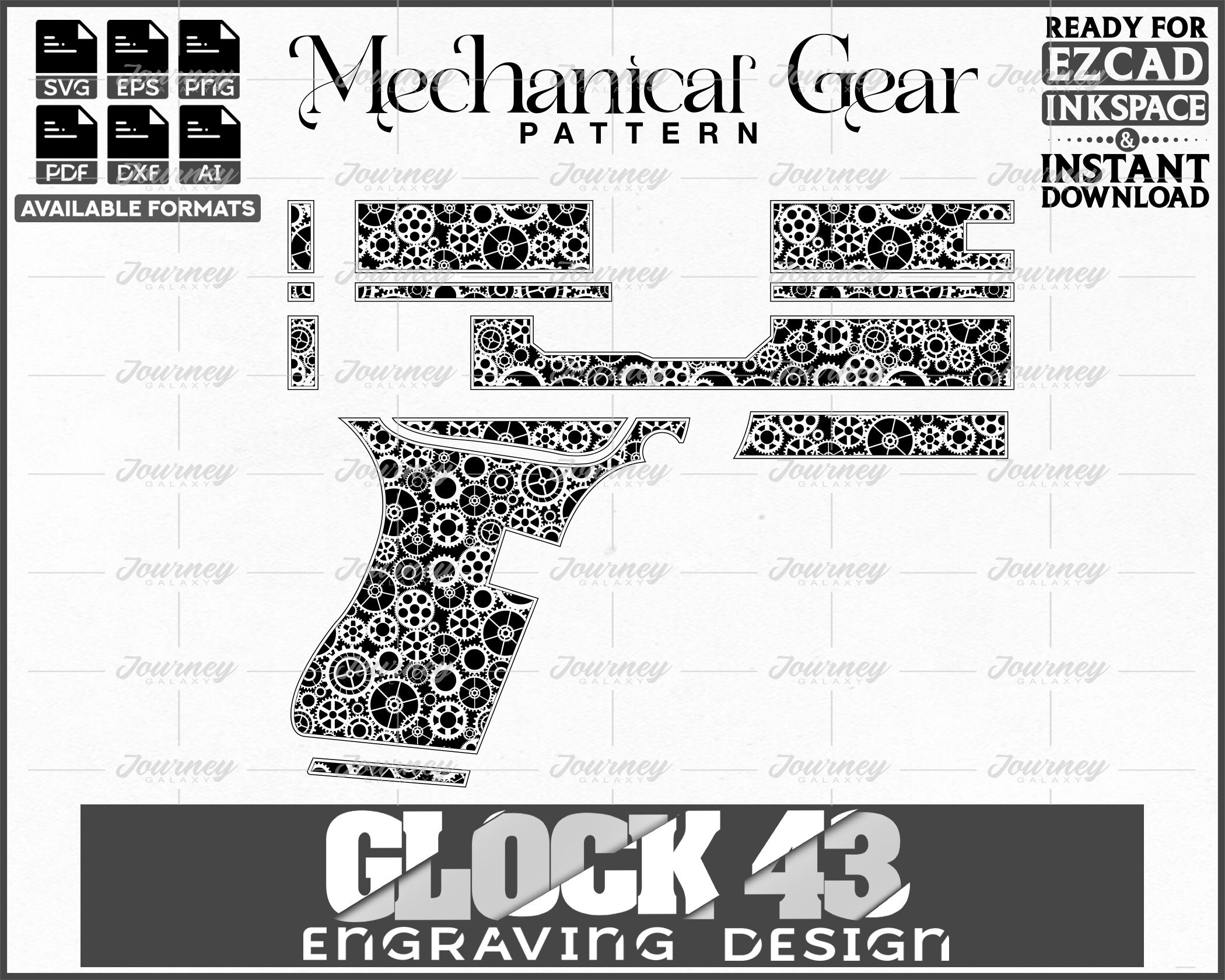 Mechanical Gear Pattern Design for Glock 43 Firearms Engraving, Gun ...