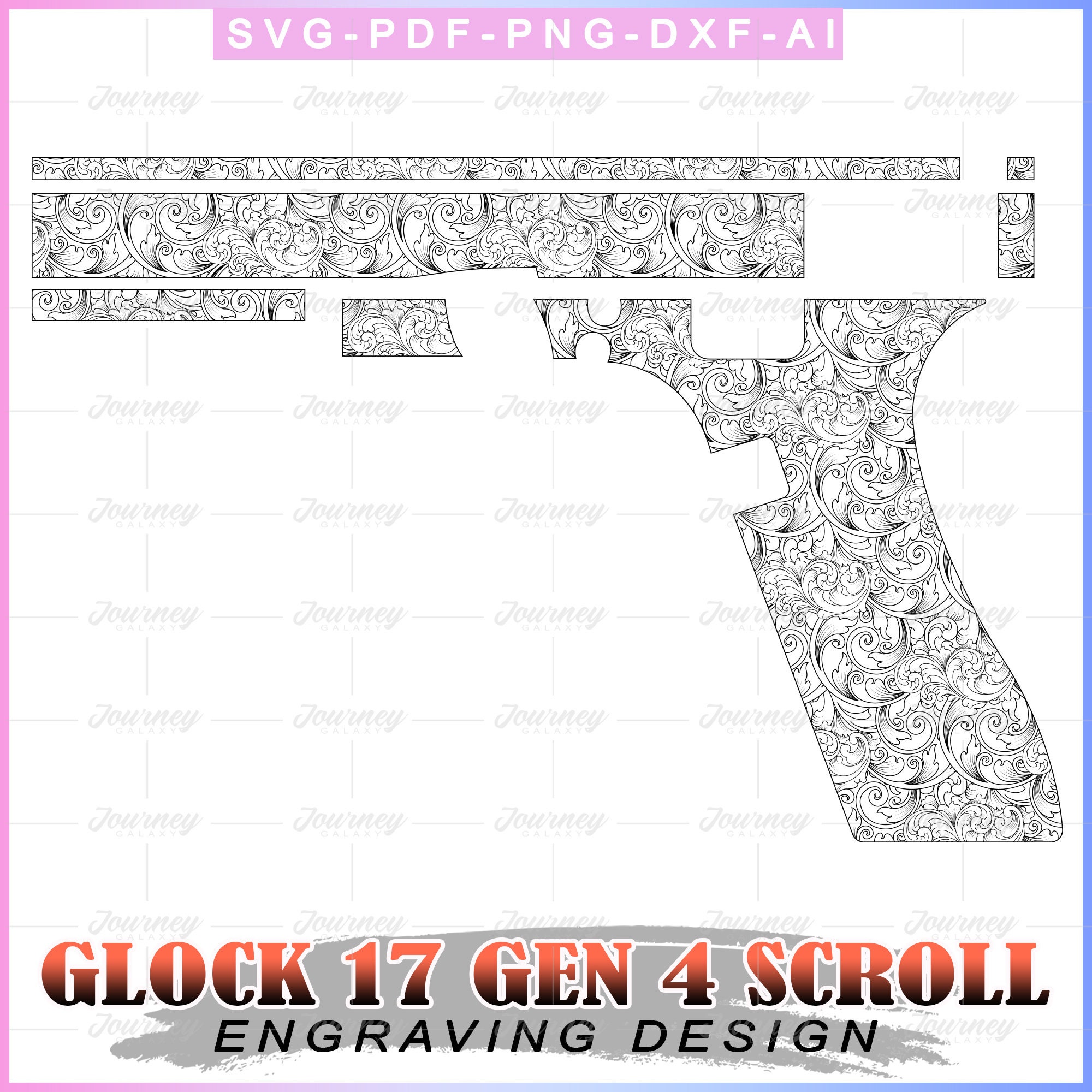Glock 17 Gen 4 Scroll Pattern Gun Engraving Digital Files SVG PNG DXF ...