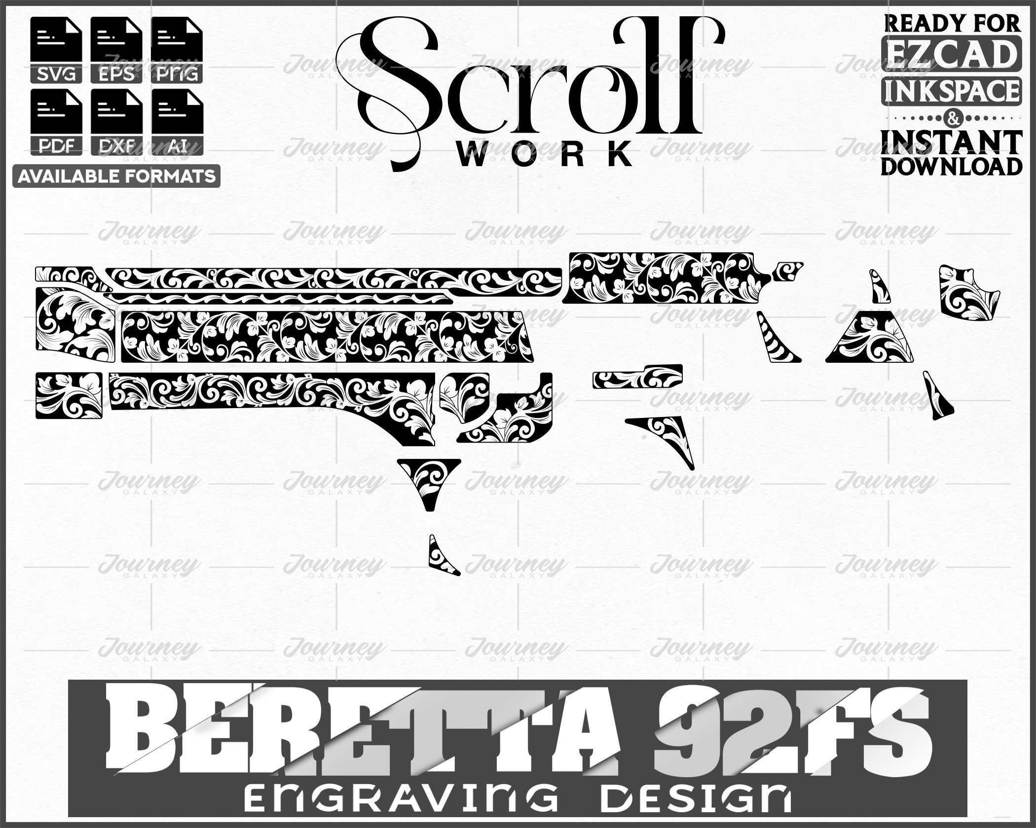 Beretta 92FS Firearms Scroll Design for Engraving, Custom Gun Engraving ...
