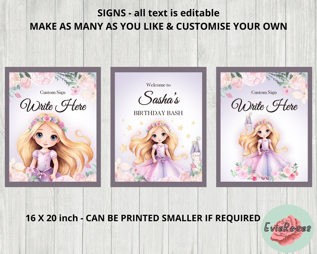 Rapunzel Birthday Welcome Sign: Custom Princess Party Decor (digital ...