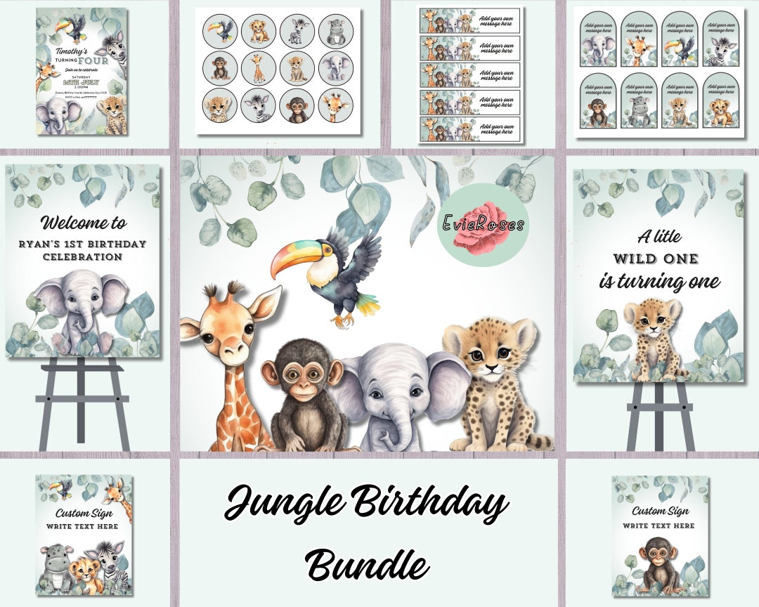 Cheeky Monkey Birthday Invitation Bundle, Jungle Animal Printable ...