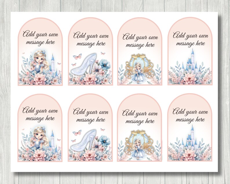 Cinderella Gift Tags and Cake Topper Bundle, Princess Party Decor ...