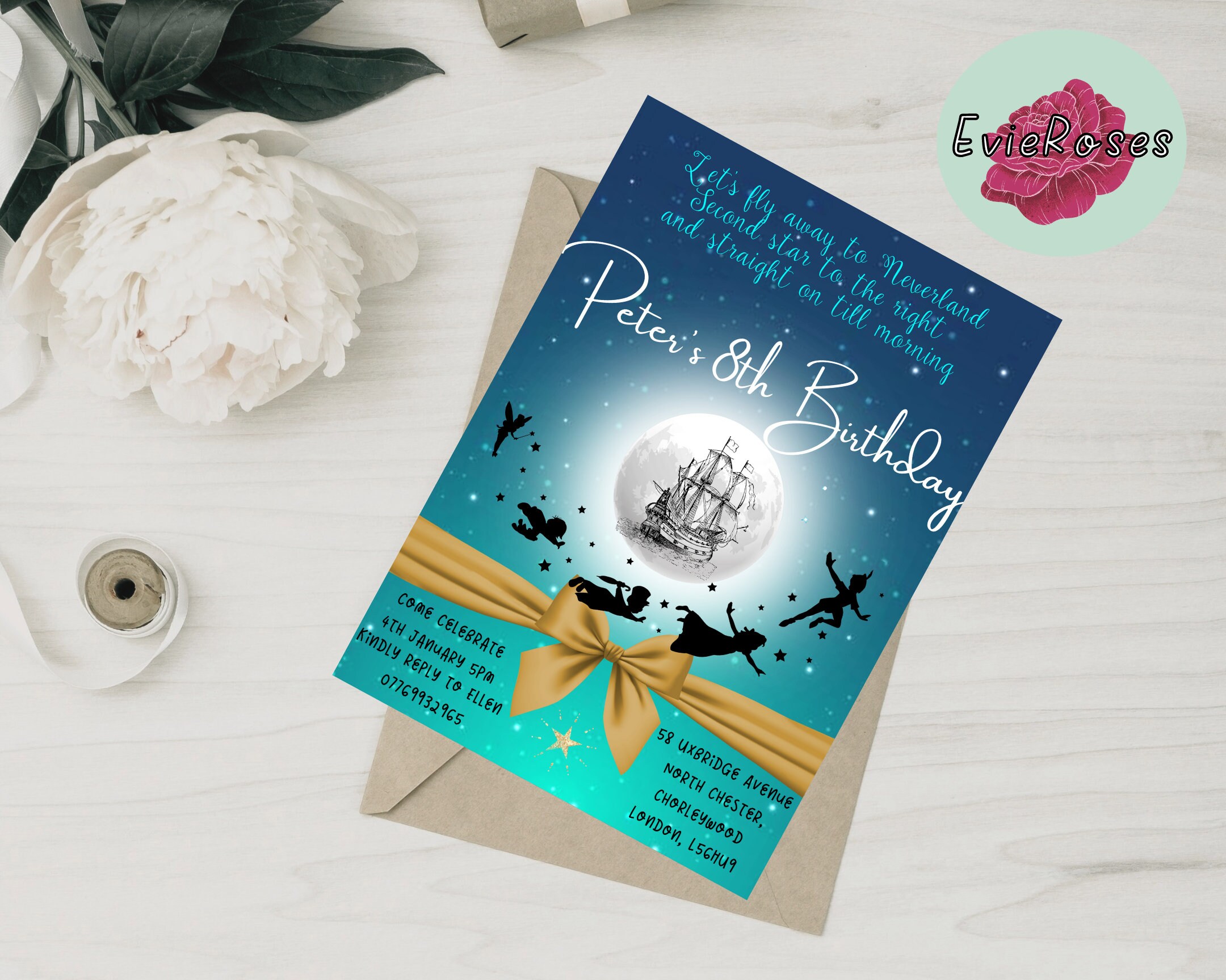 Peter Pan Invite Magical Fairy and Moon Text Evite Blue - Etsy