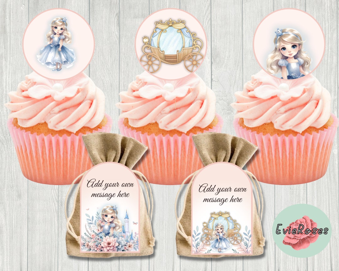 Cinderella Gift Tags and Cake Topper Bundle, Princess Party Decor ...