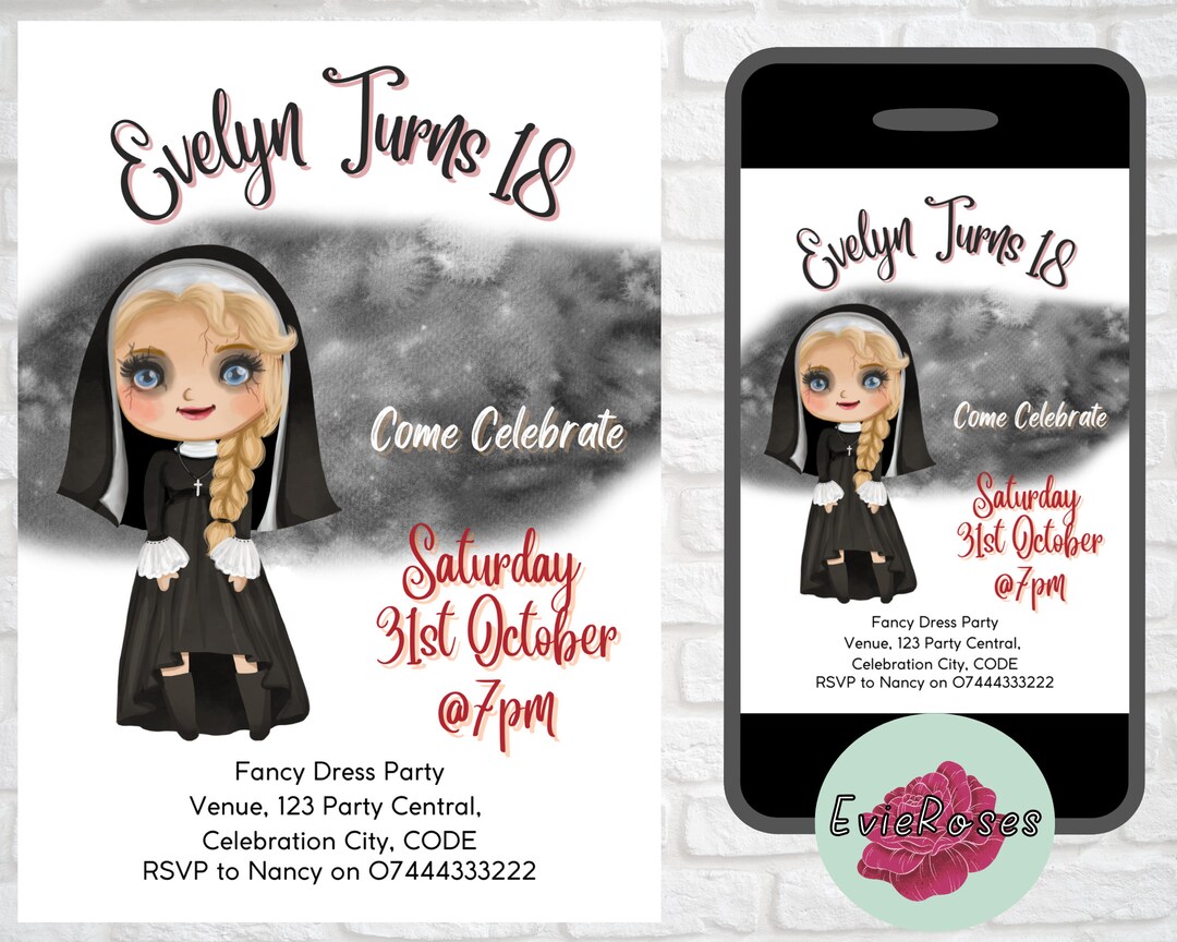 Funny Fancy Dress Party Invitation, Scary Nun Adult Invite, Editable ...