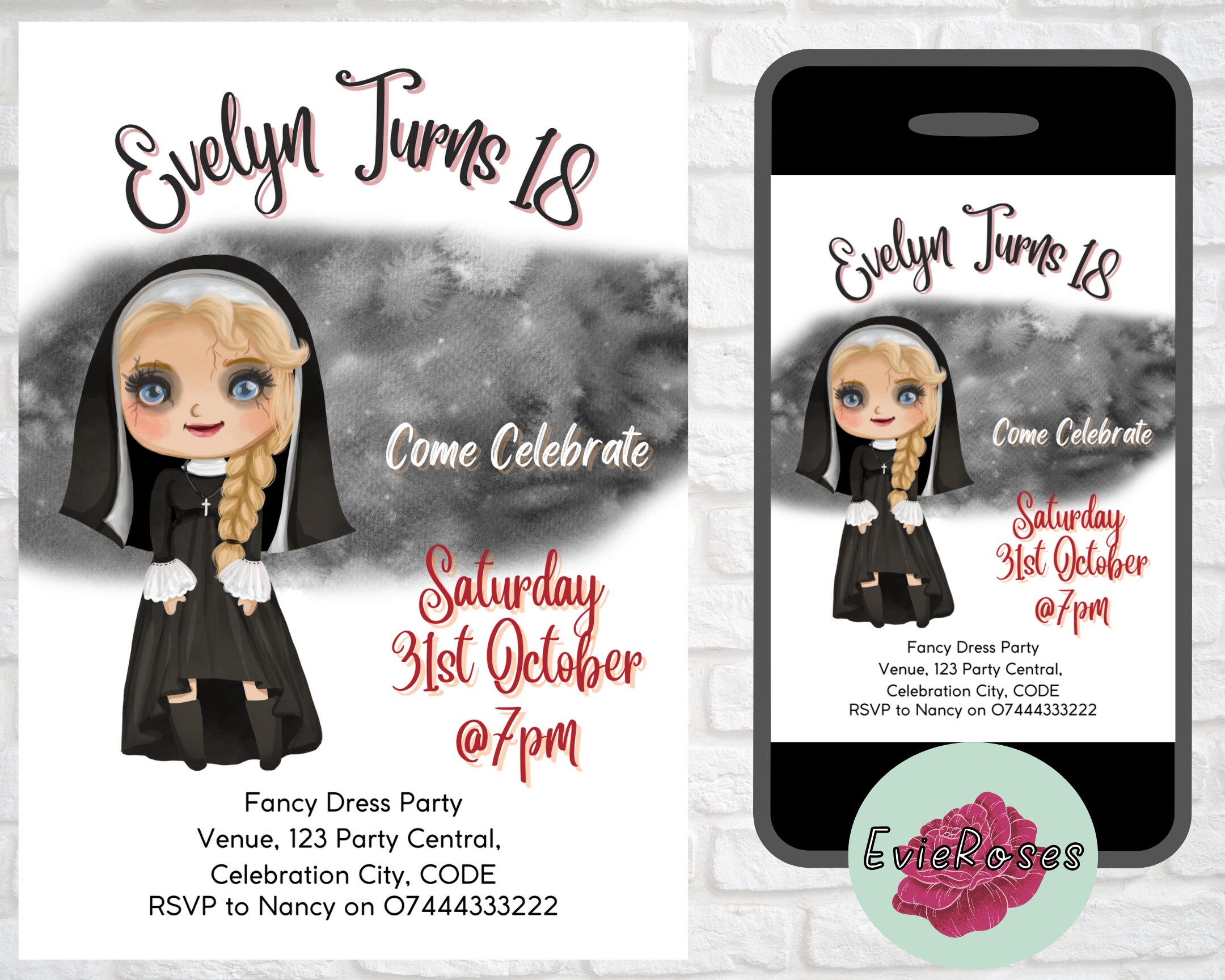 Funny Fancy Dress Party Invitation Scary Nun Adult Invite - Etsy