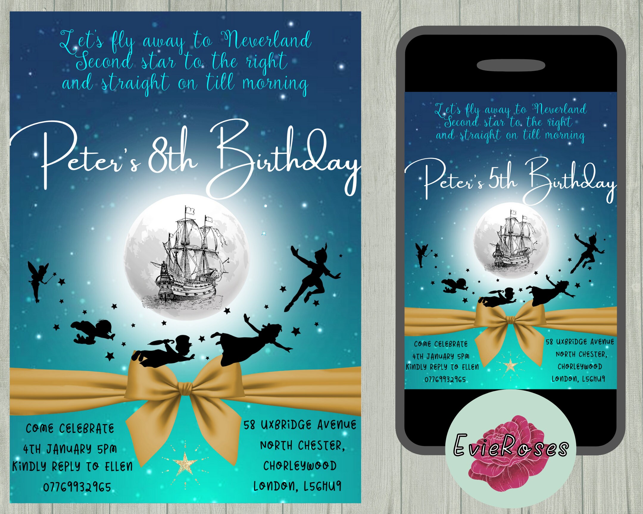 Peter Pan Invite Magical Fairy and Moon Text Evite Blue - Etsy