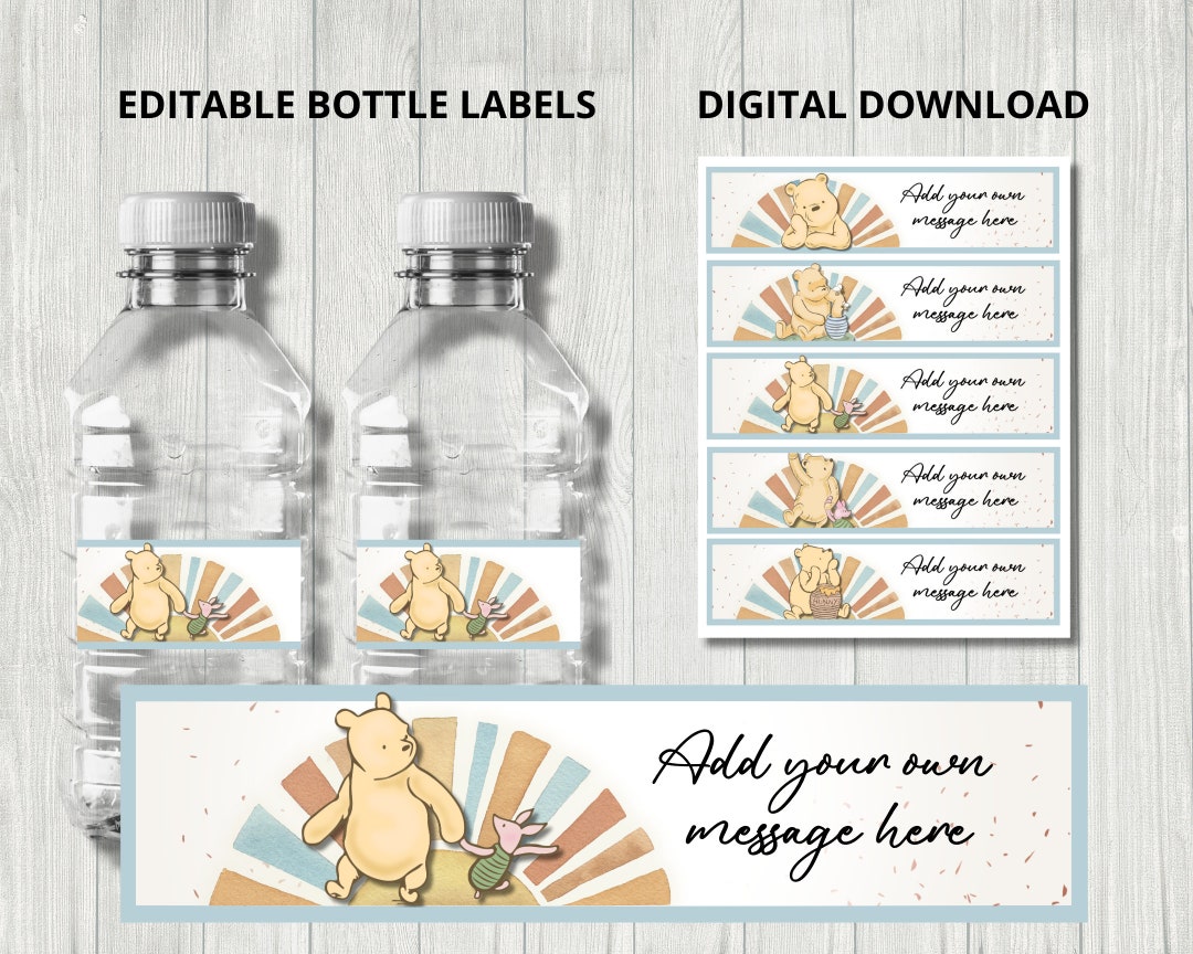 Blue Pooh Bottle Labels Winnie the Pooh Party Decor, Boys Baby Shower ...
