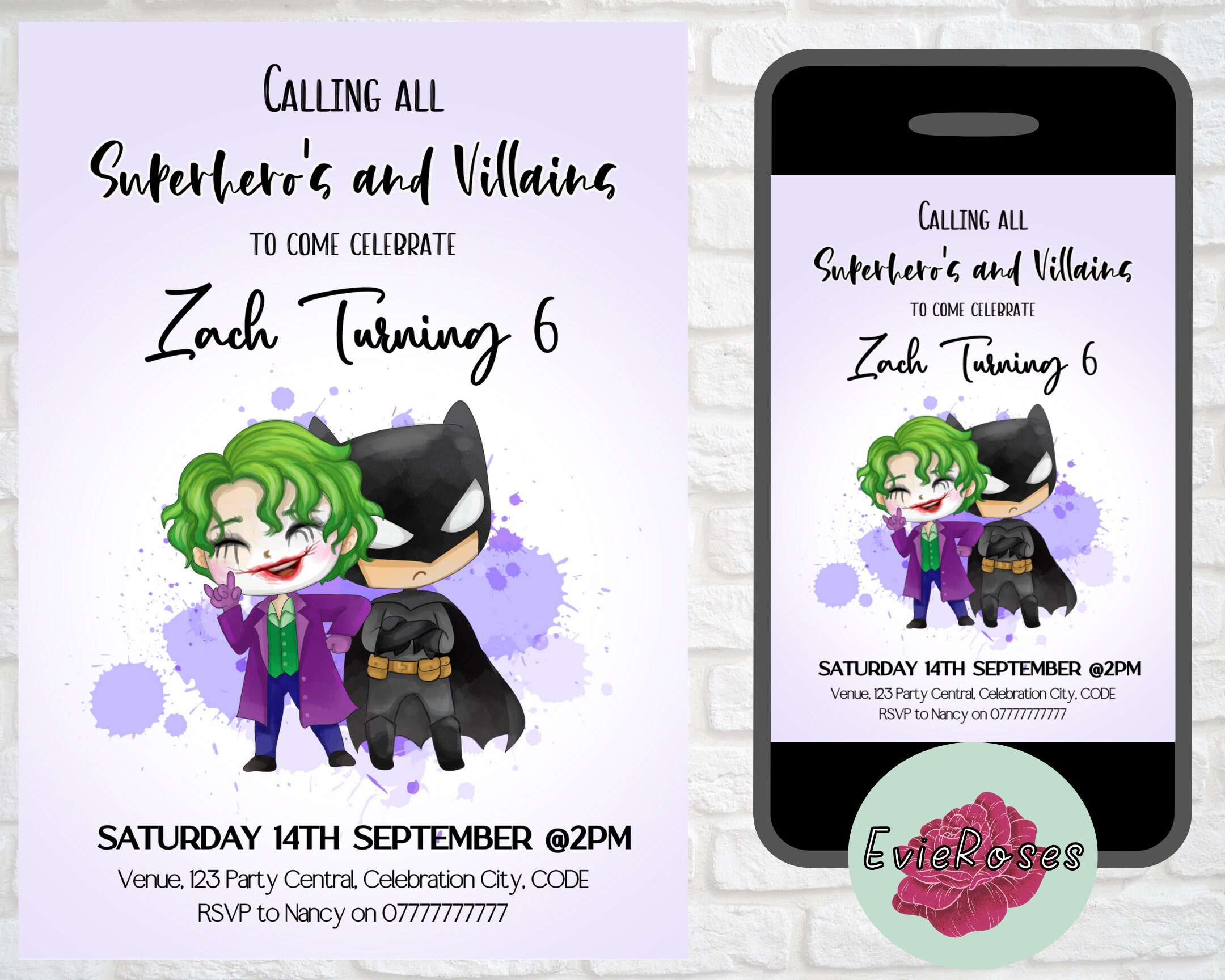 Superhero Villain Invite Cute Costume Party Text Evite Lilac - Etsy