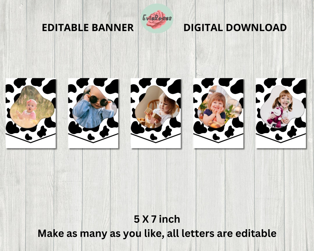 Cow Patch Photo Banner, Minimalist Cow Print Decor, Personalized Banner ...