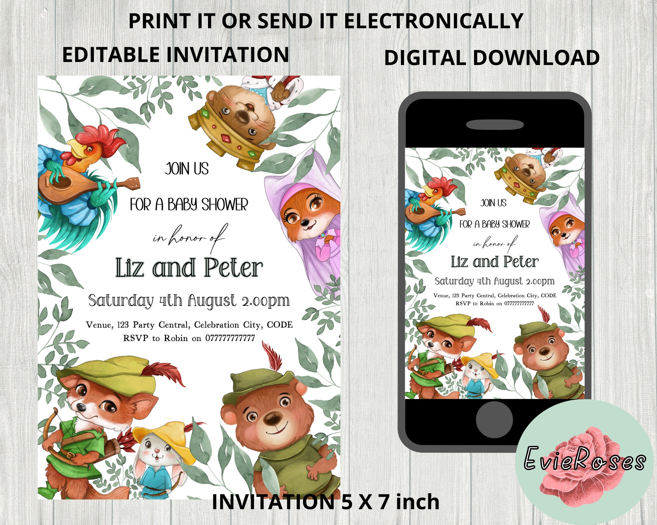 Robin Hood Baby Shower Bundle: Editable Invite, Signs (digital Design ...