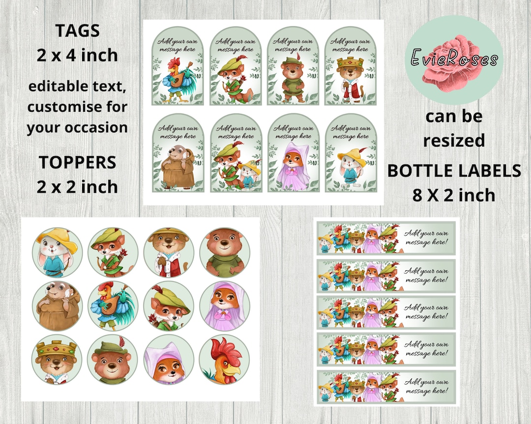 Robin Hood Bottle Labels, Tags and Toppers, Woodland Adventure Party ...