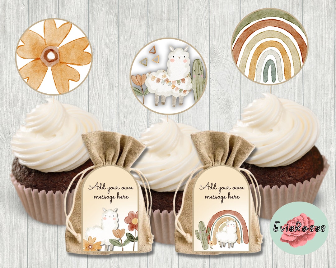 Boho Llama Gift Tags & Cupcake Toppers: Rainbow Party Decor (printable ...
