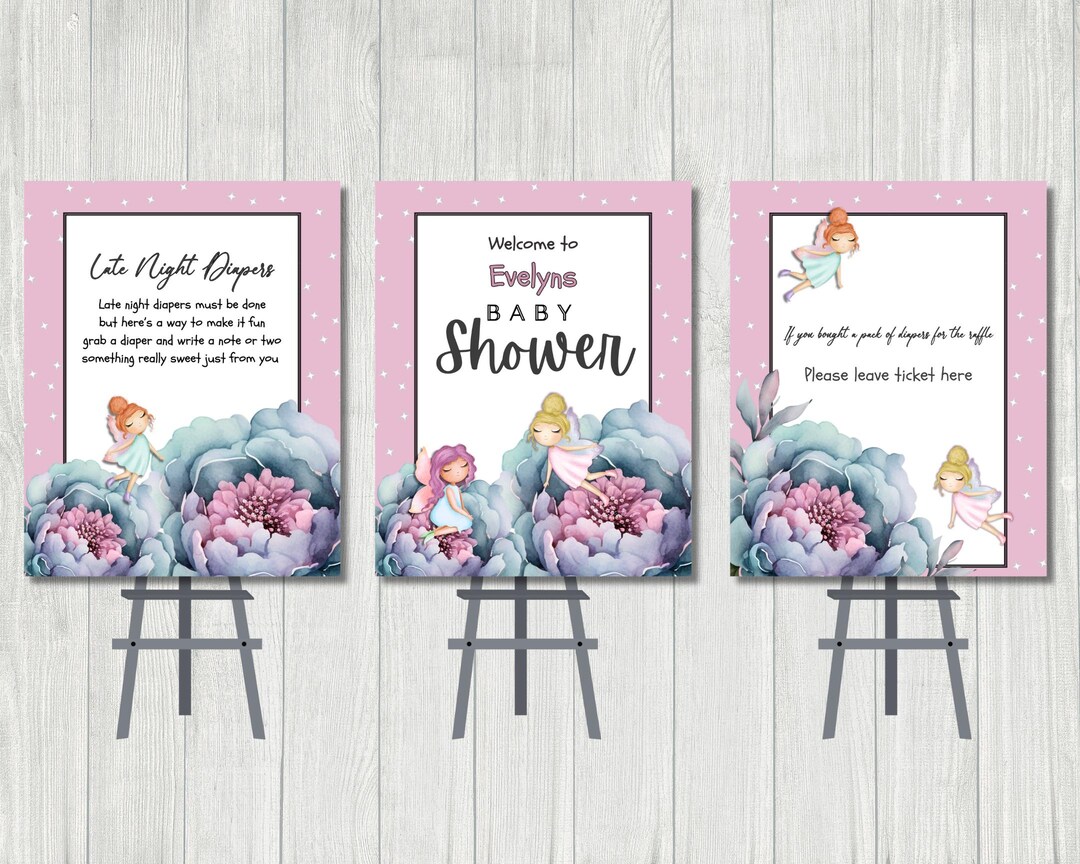 Fairy Welcome Sign Bundle, Printable Pink Fairy Sign, Diaper Raffle ...