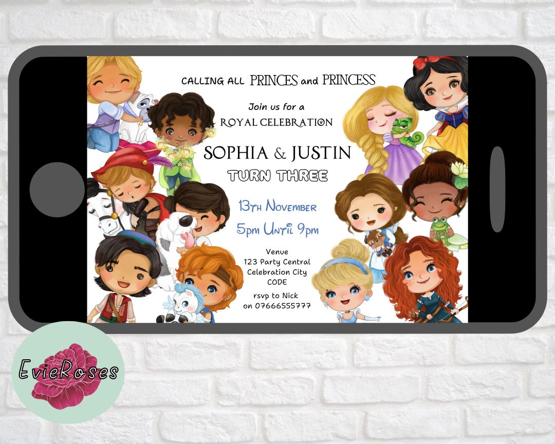 Princess and Prince Birthday Invitation: Joint Costume Party Evite ...