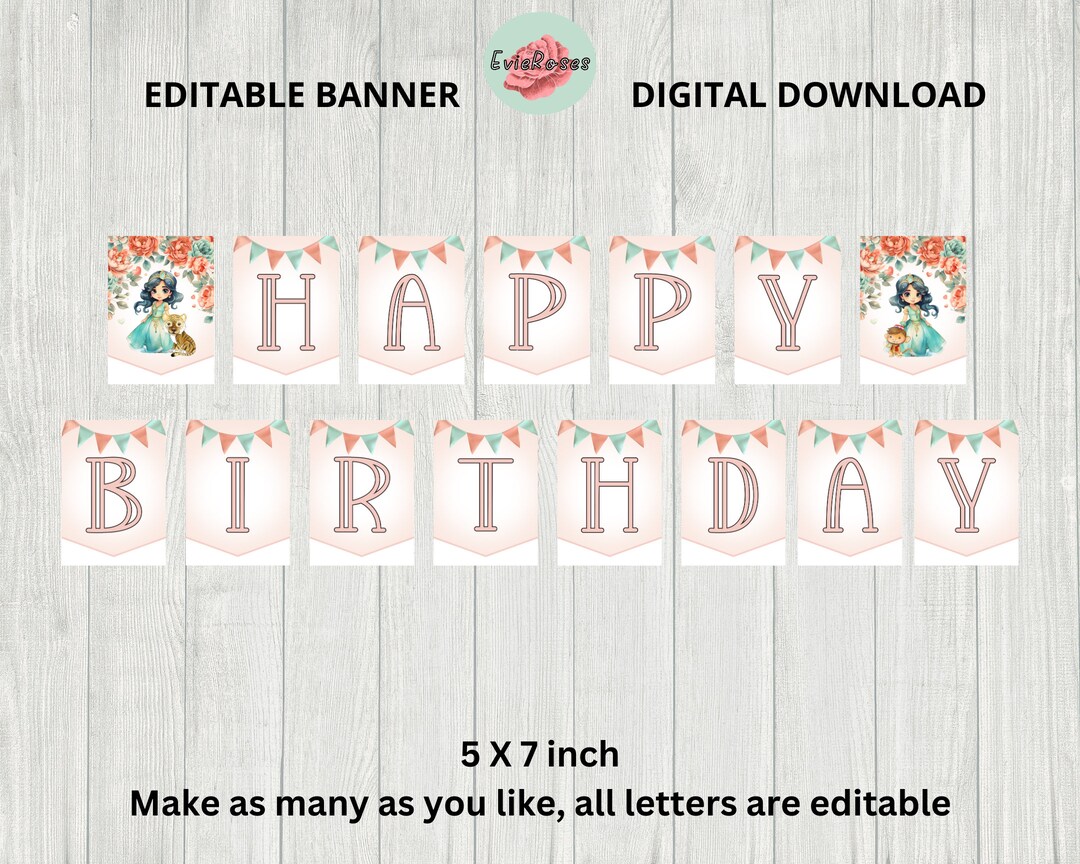 Aladdin Birthday Banner: Arabian Princess Party Decor (digital Download ...