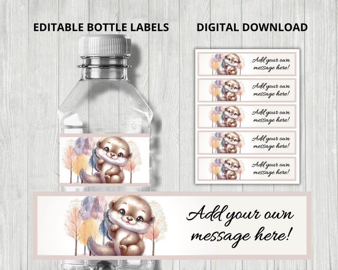 Otter Bottle Labels, Woodland Party Printable Decor, Cute Otter ...