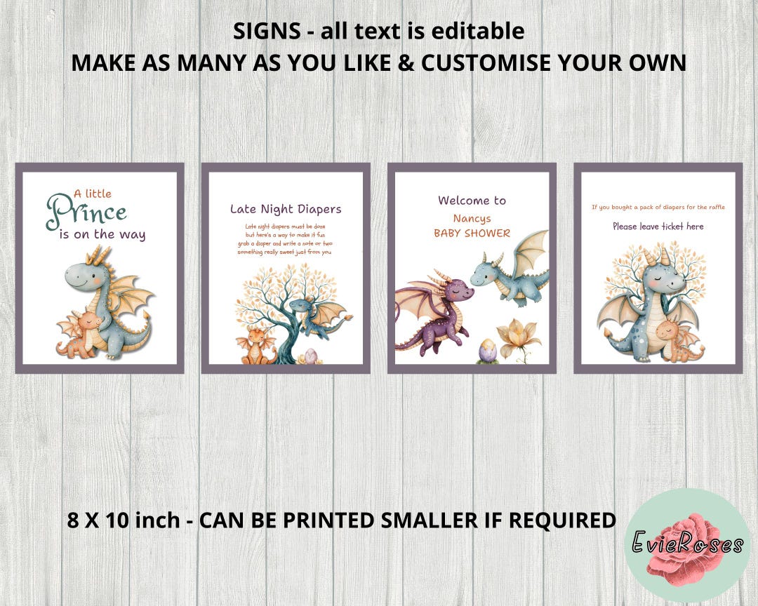 Cute Dragon Welcome Sign, Printable Dragon Diaper Raffle Sign, Mythical ...