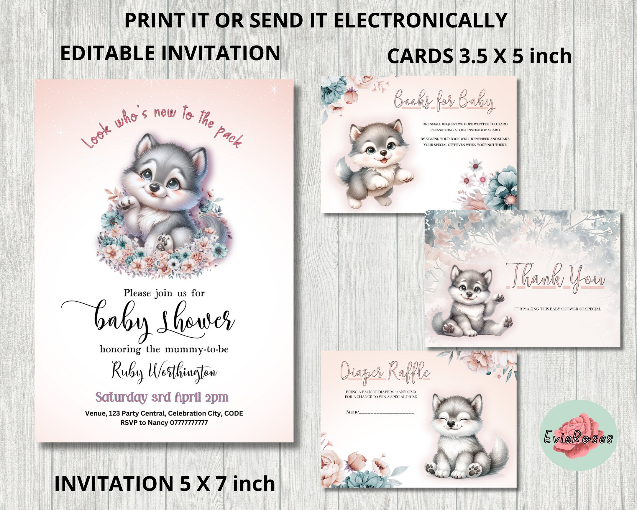 Wolf Baby Shower Bundle: Pink Party Decor (digital Download) - Etsy