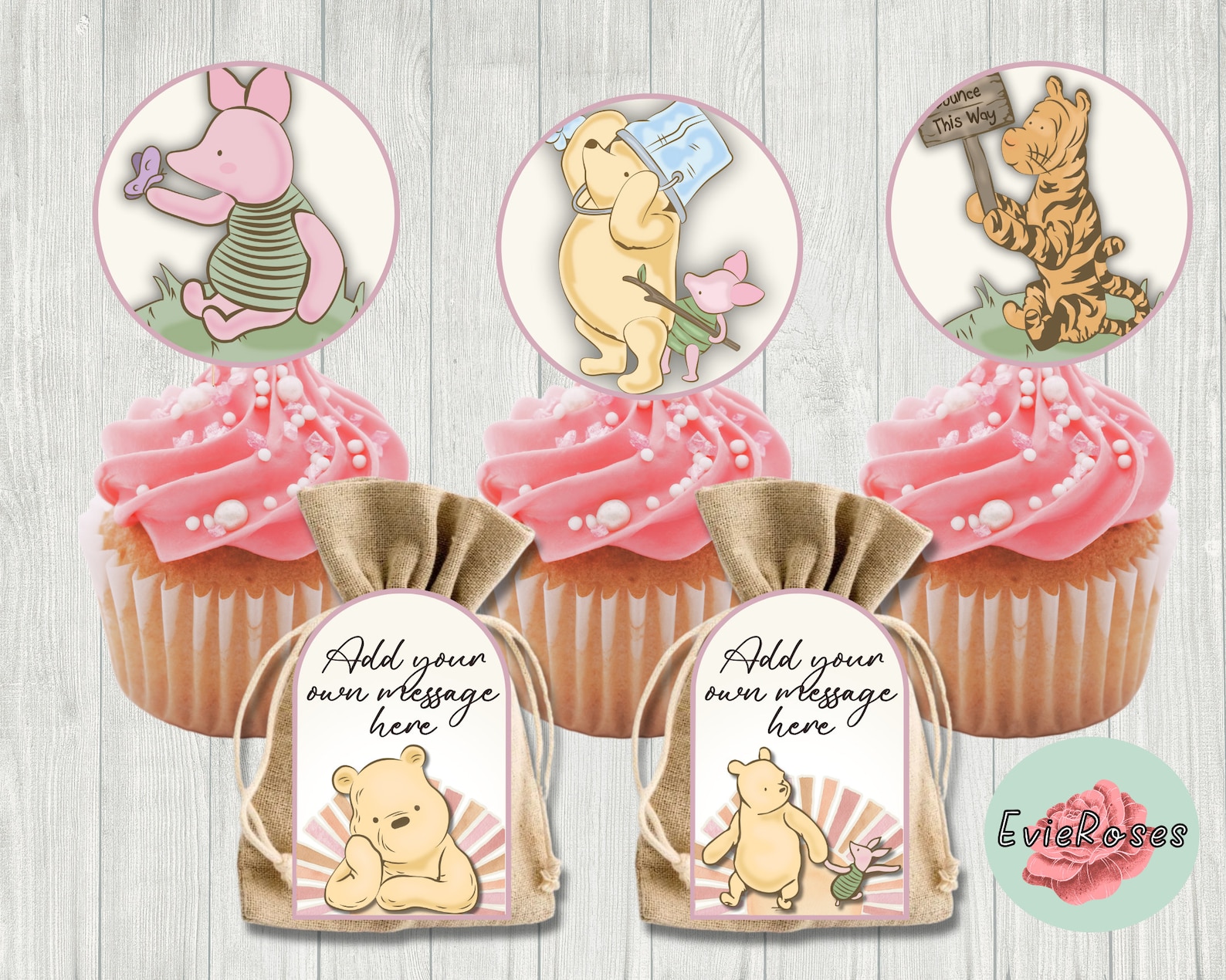 Classic Winnie Gift Tags and Cake Toppers, Pooh and Piglet Party Decor ...
