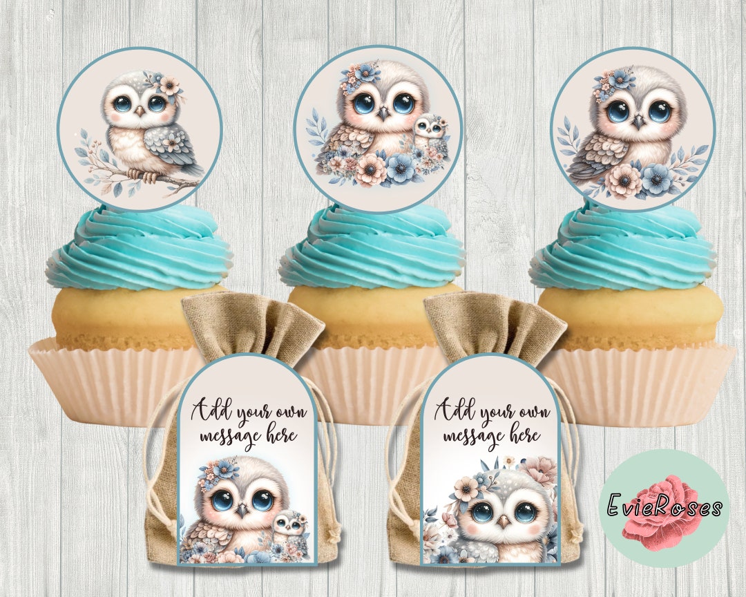 Boho Owl Gift Tags and Cupcake Toppers, Woodland Party Decor, Baby Bird ...