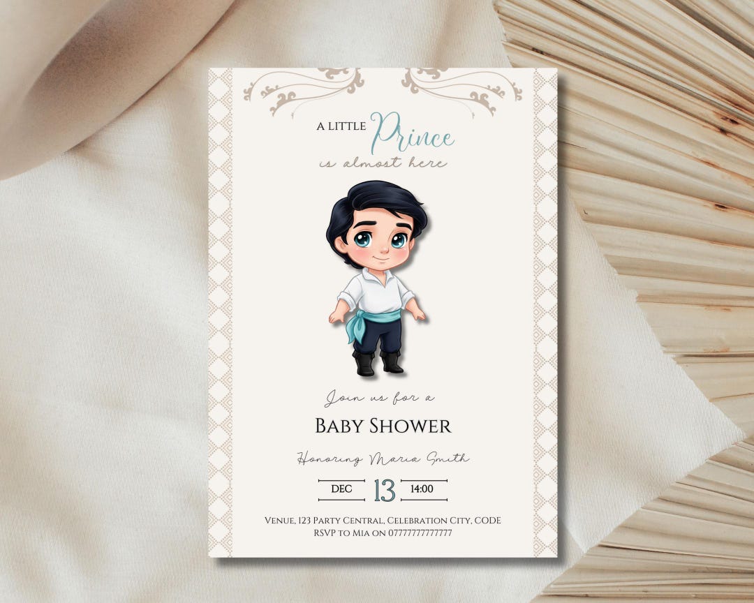 Prince Eric Baby Shower Invite: Vintage RSVP Boys Baby Announcement ...