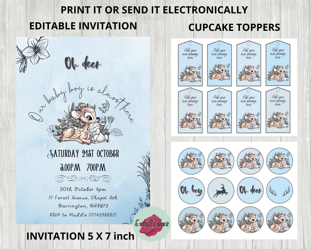 Baby Blue Baby Shower Bundle, Little Deer Printable Invite, It's a Boy ...