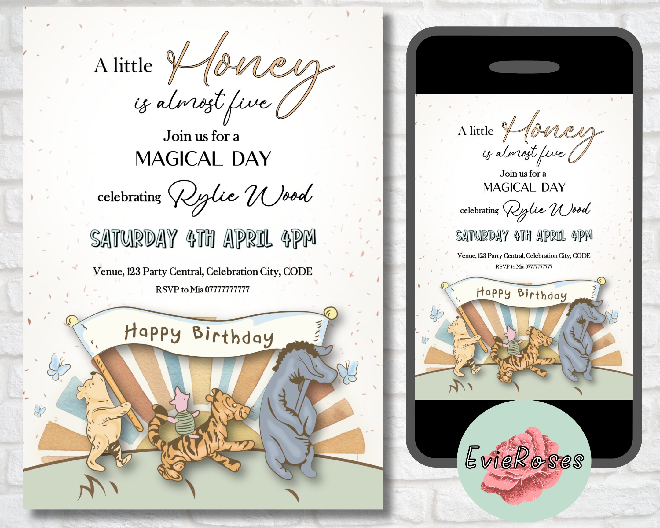 Classic Winnie Birthday Bundle, Pooh and Piglet Party Invite, Winnie ...