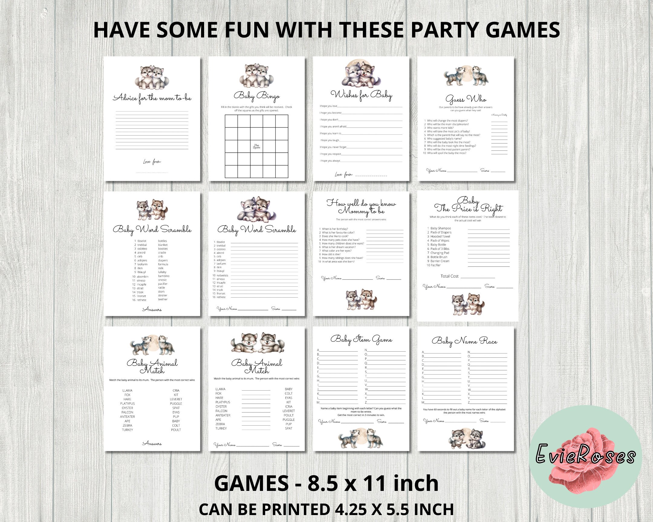 Twin Baby Shower Games Bundle, Puppy Baby Shower Activities, Wolf Baby ...
