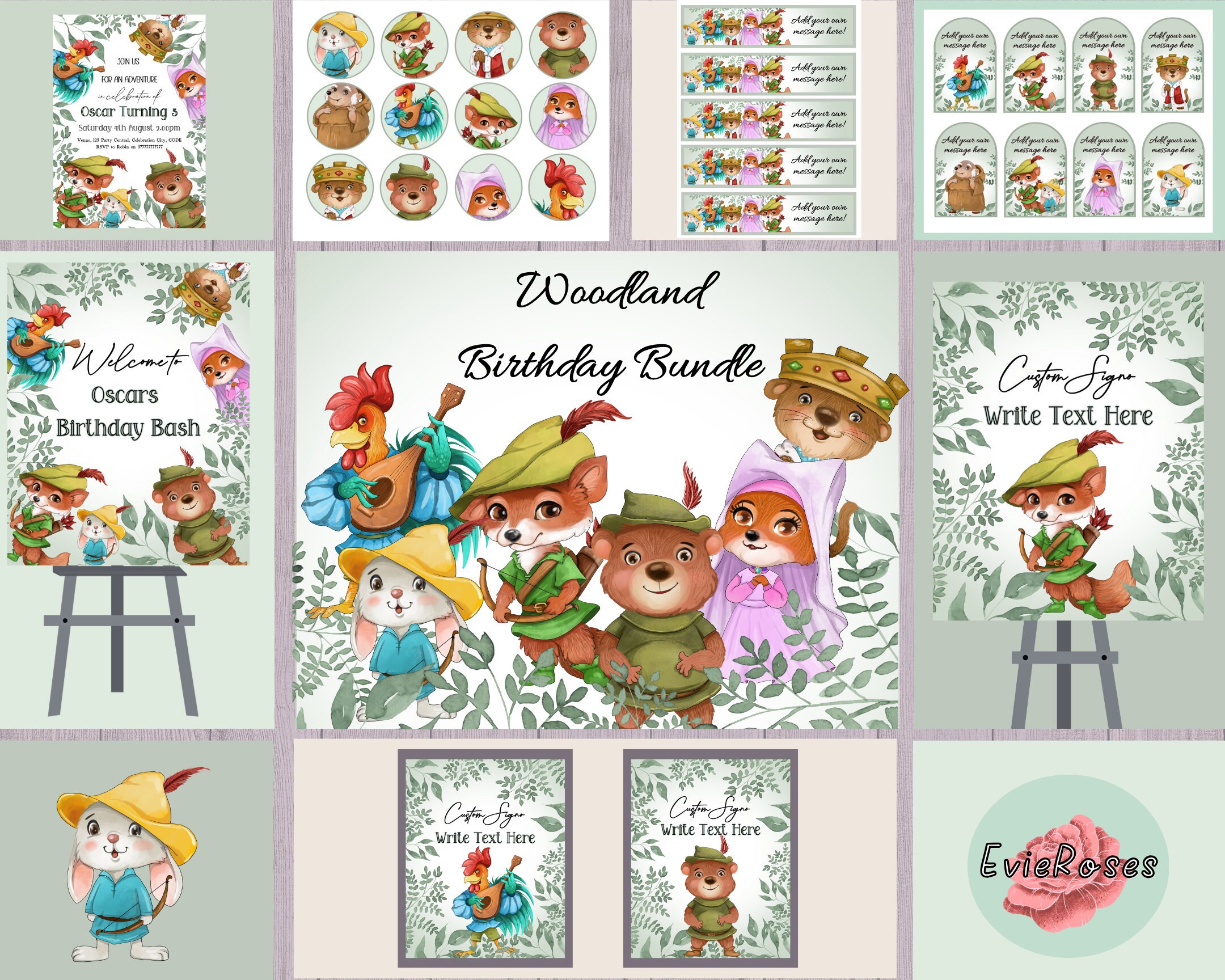 Woodland Adventure Party Bundle, Robin Hood Invite, Greenery Decoration ...