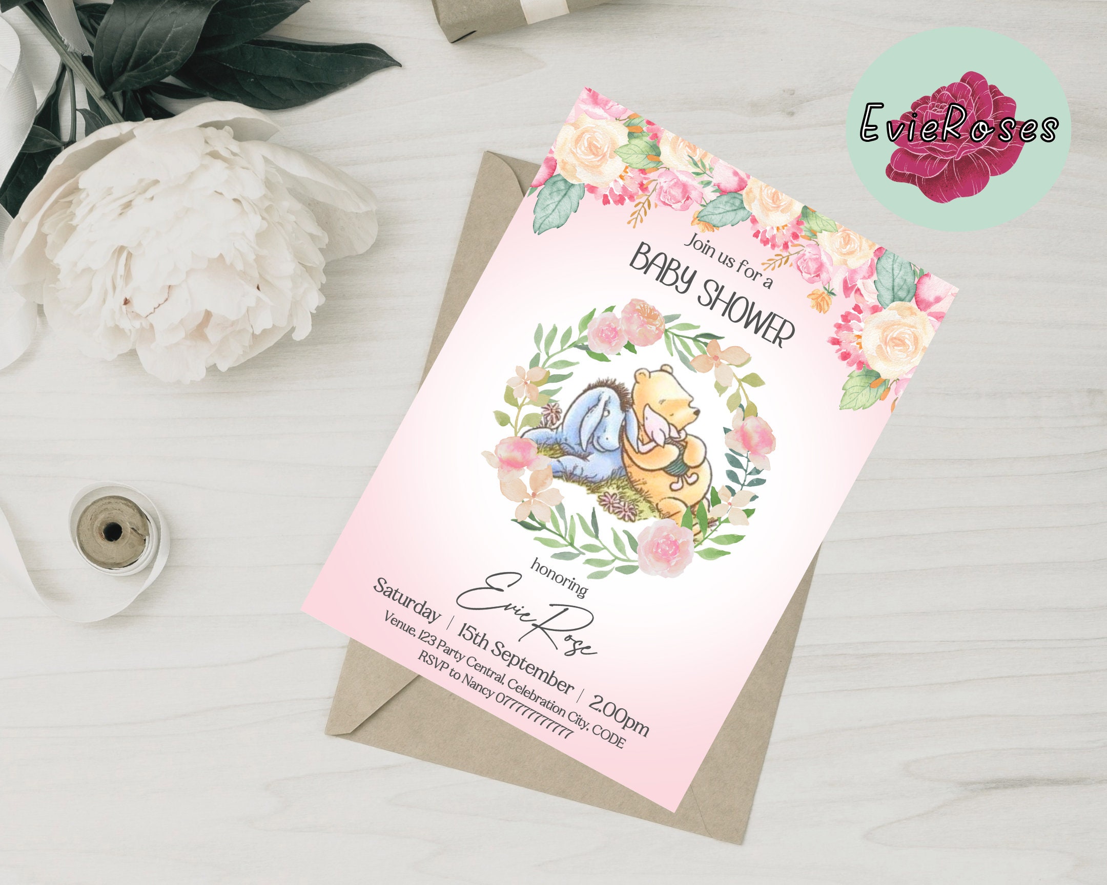 Pink Pooh Bear Baby Shower Bundle Editable Winnie the Pooh - Etsy