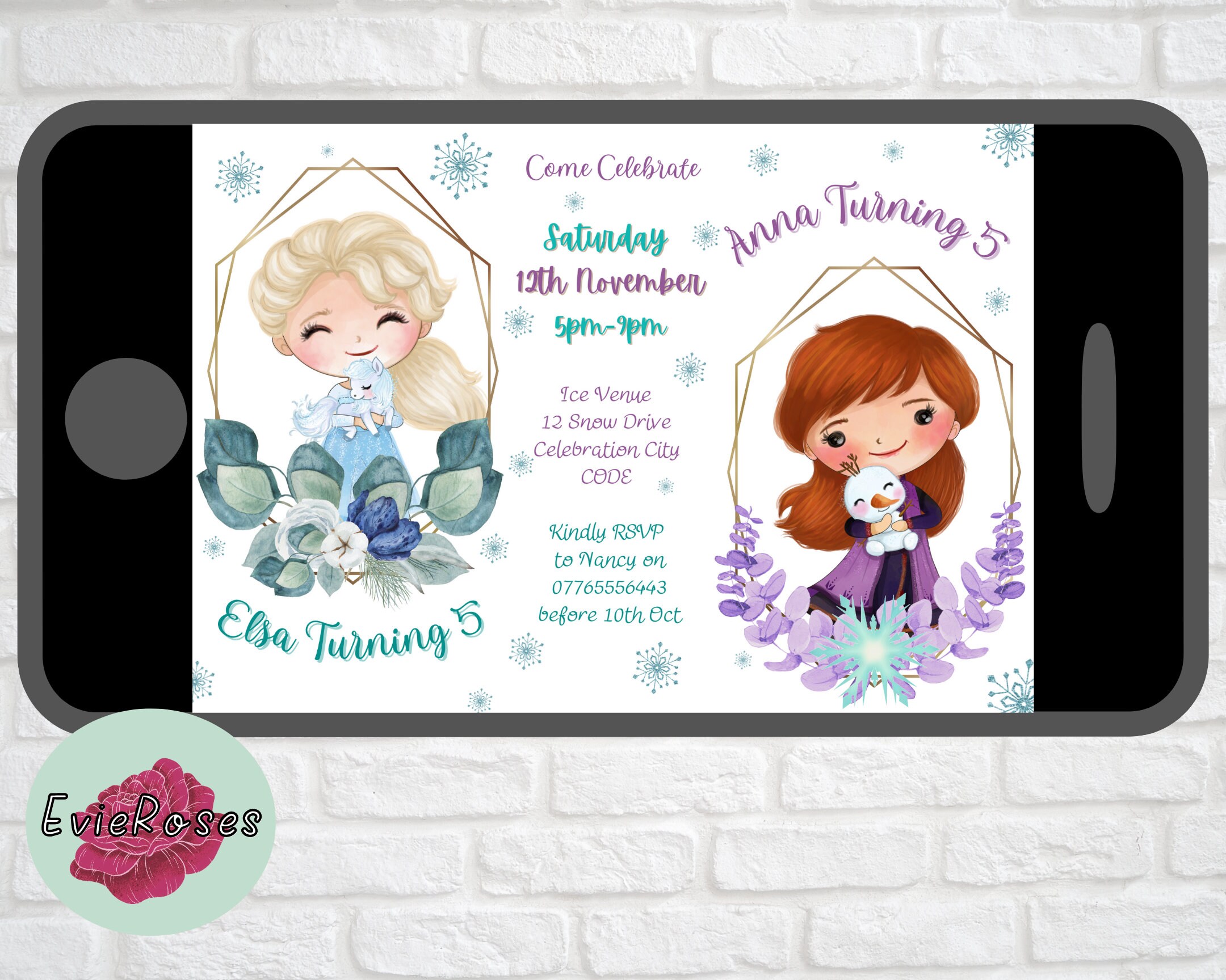 Joint Sister Birthday Invite, Princess Twins Birthday Invite, Joint ...