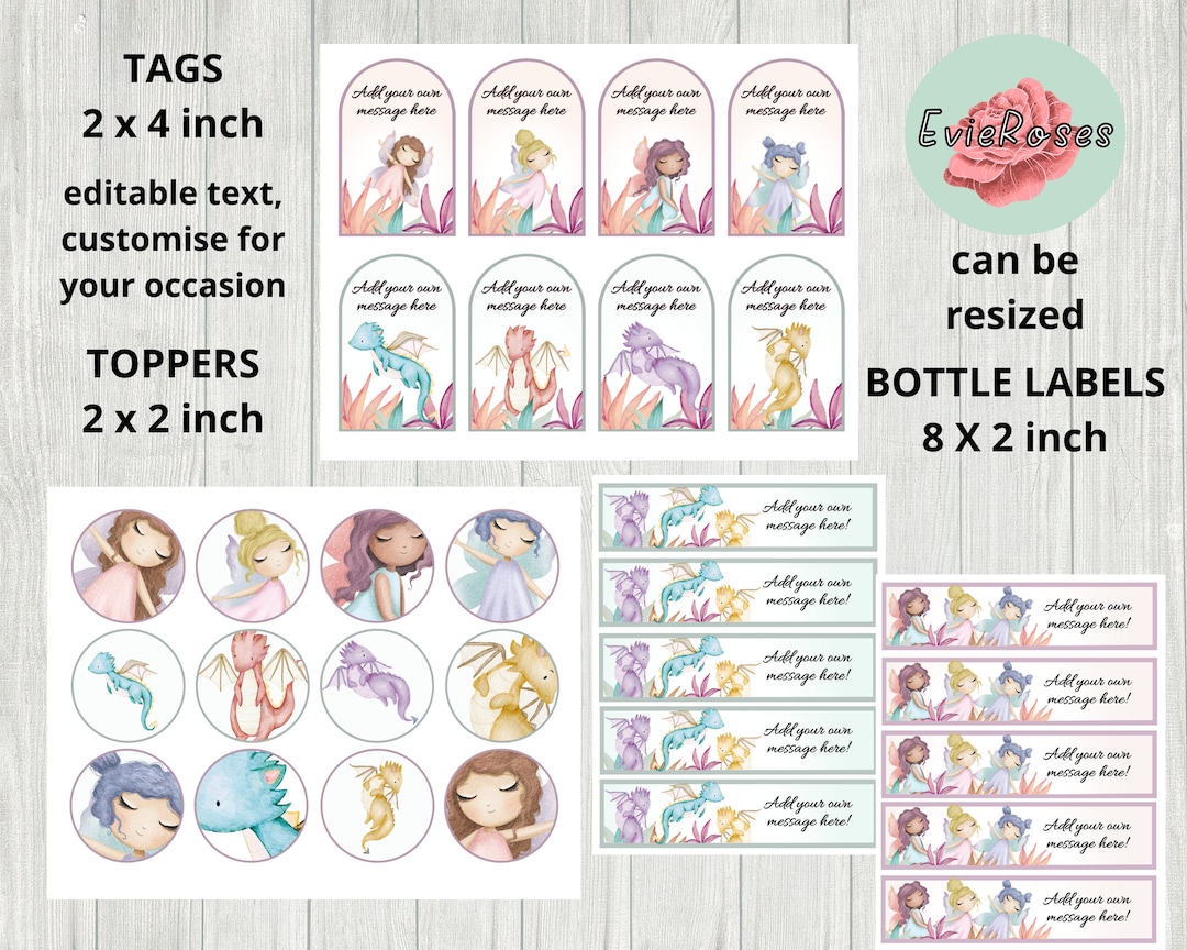 Mythical Creature Party Bundle, Bottle Labels, Fairy and Dragon Tags ...