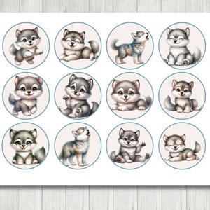Wolf Gift Tags, Wolf Cub Cake Toppers, Blue and Beige Tags and Toppers ...