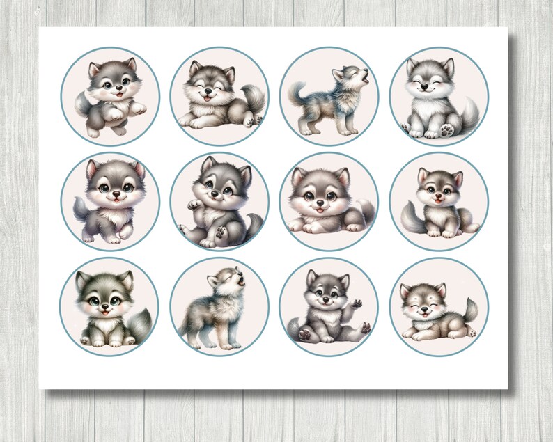 Wolf Gift Tags, Wolf Cub Cake Toppers, Blue and Beige Tags and Toppers ...