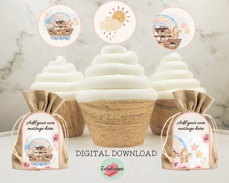 Noahs Ark Baby Shower Bundle, Dusty Rose Floral Decor, Editable Invite ...