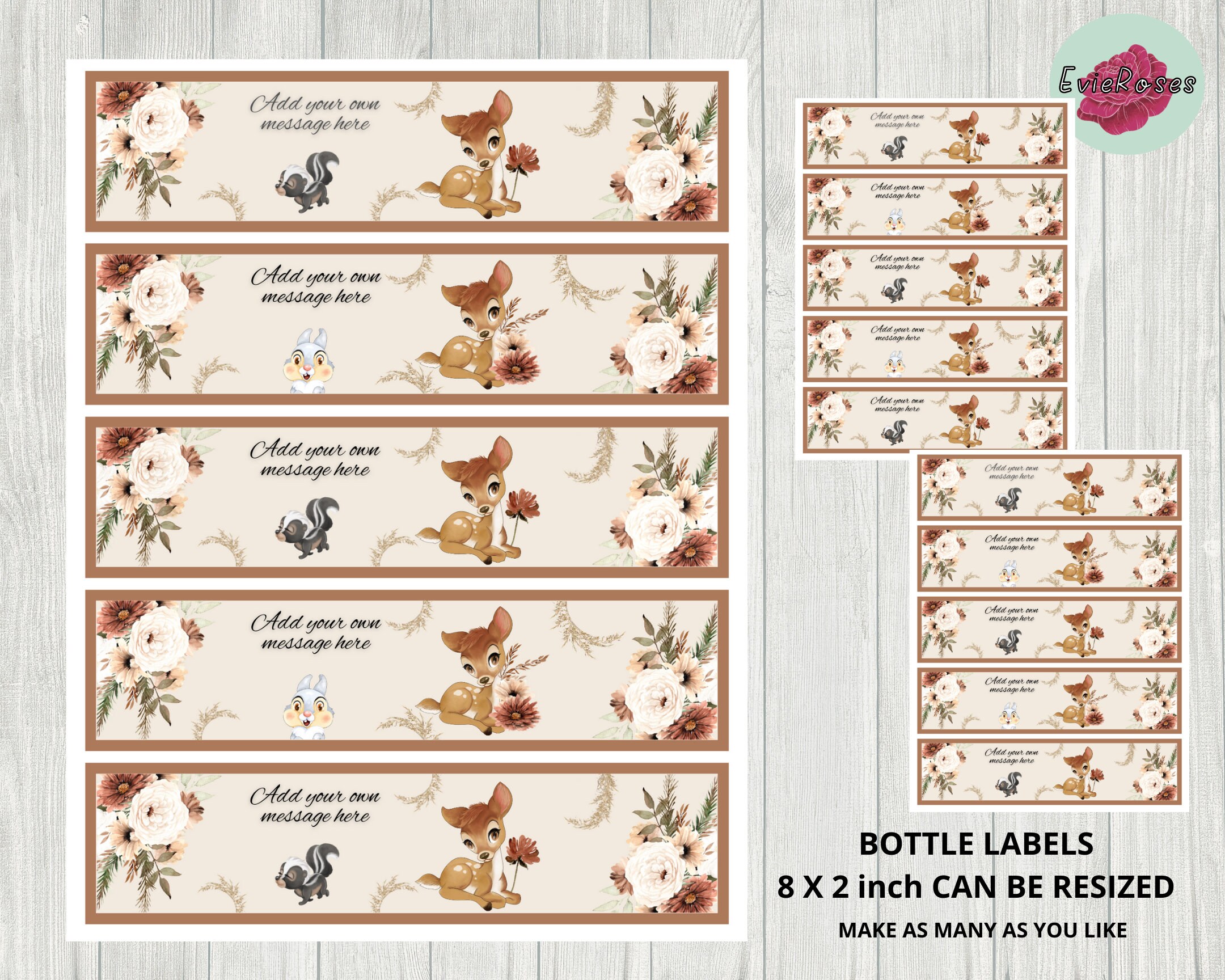 Bambi Bottle Labels, Boho Deer Party Decoration, Woodland Party ...