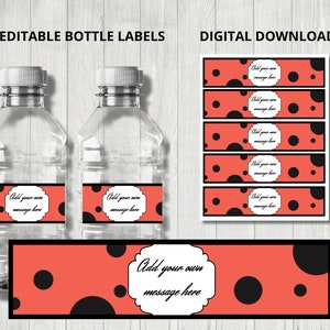 Ladybug Bottle Labels: Red and Black Polka Dot Party Decor (digital ...