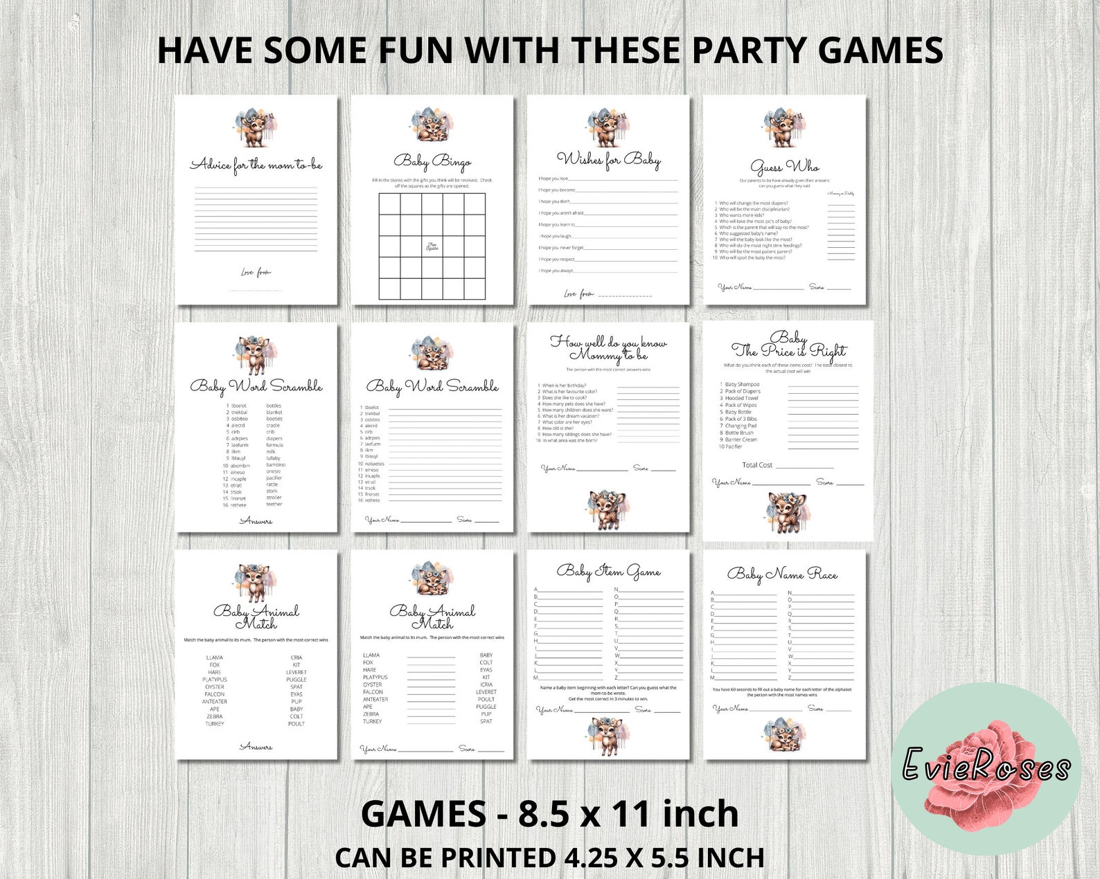 Deer Baby Shower Games Bundle, Bambi Printable Activities, Gender ...
