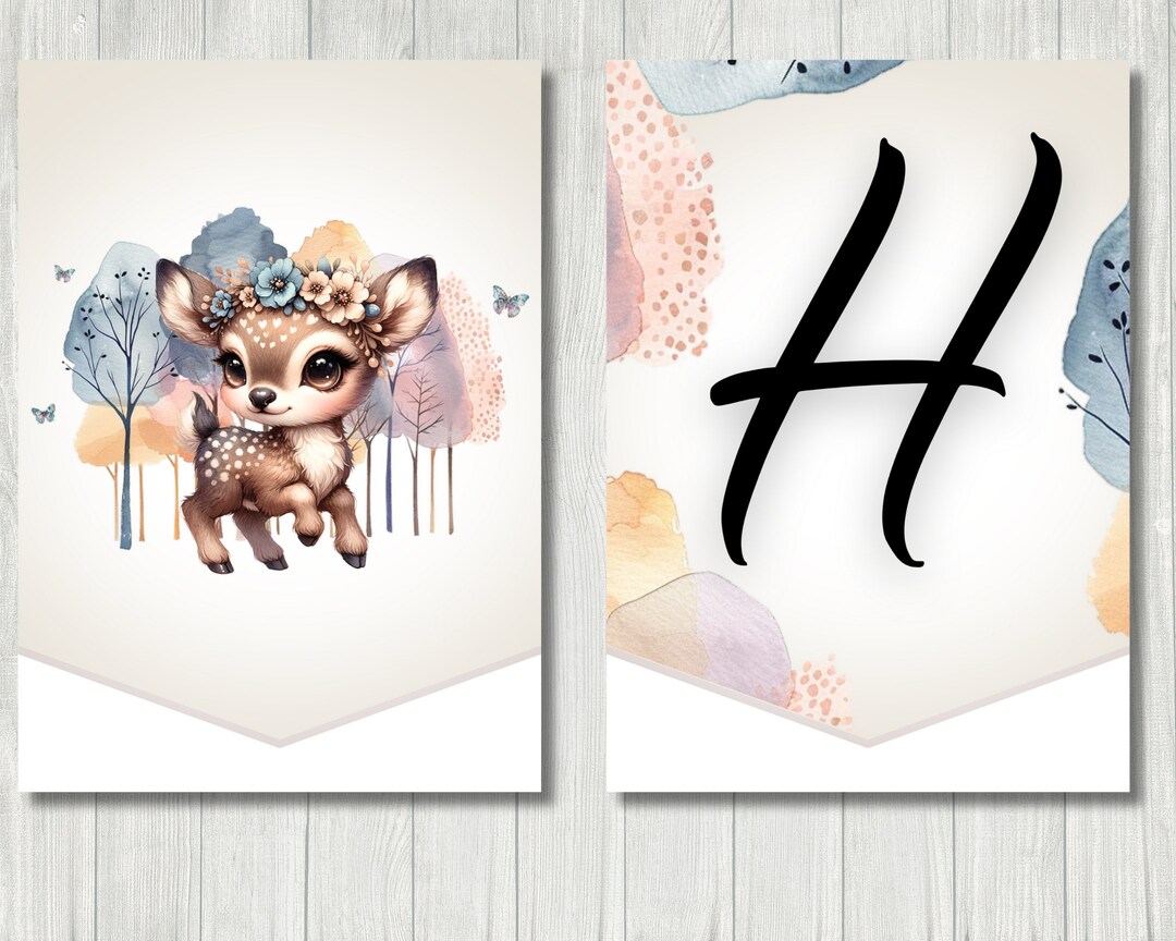 Deer Birthday Banner: Watercolor Woodland Party Decor (digital Download ...