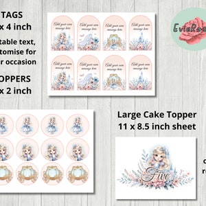 Cinderella Gift Tags and Cake Topper Bundle, Princess Party Decor ...