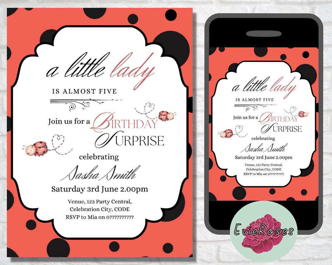 Ladybug Birthday Invite, Red and Black Lady Bug Mobile Text Evite ...