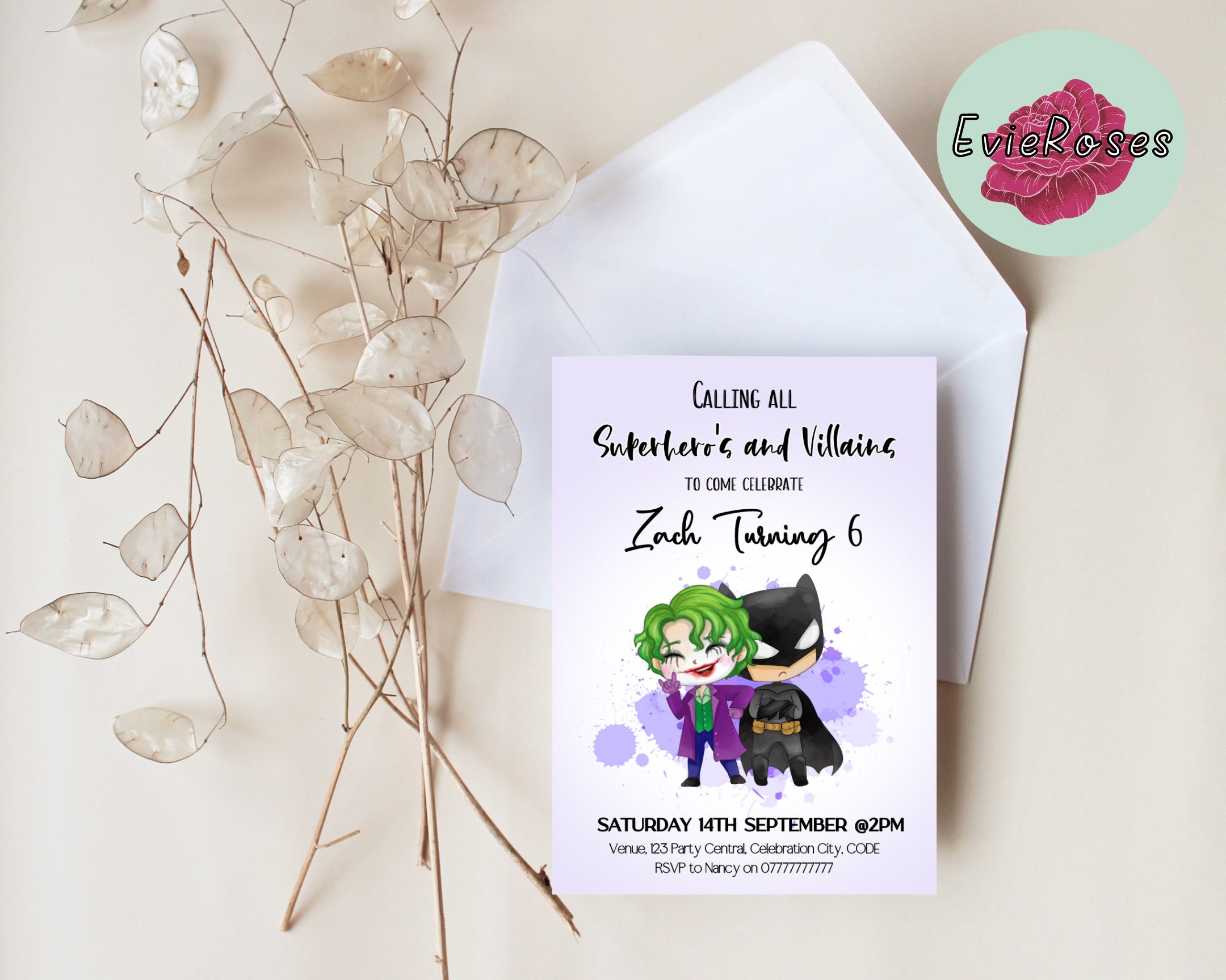 Superhero Villain Invite Cute Costume Party Text Evite Lilac - Etsy